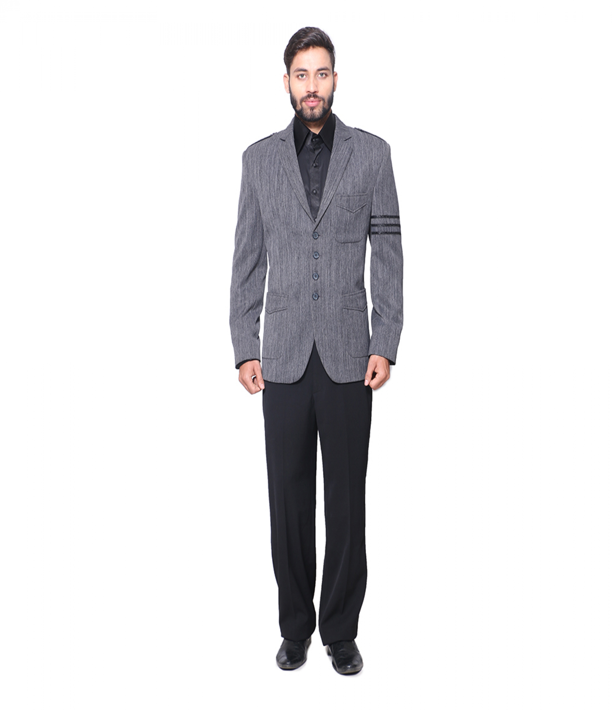 Buy Steel Grey Coat Set With Arm Detail Designer . Shipping Worldwide.