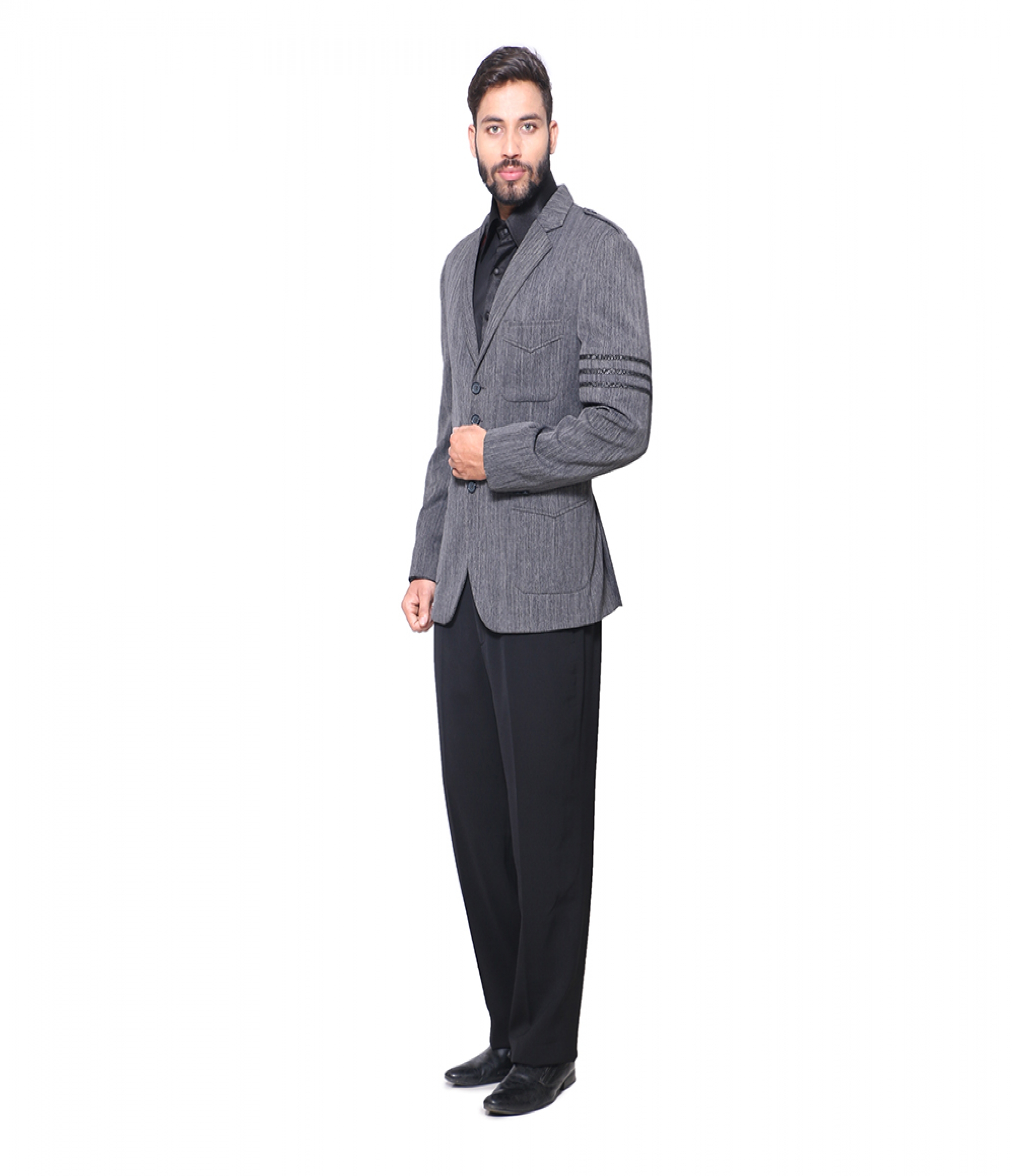 Buy Steel Grey Coat Set With Arm Detail Designer . Shipping Worldwide.