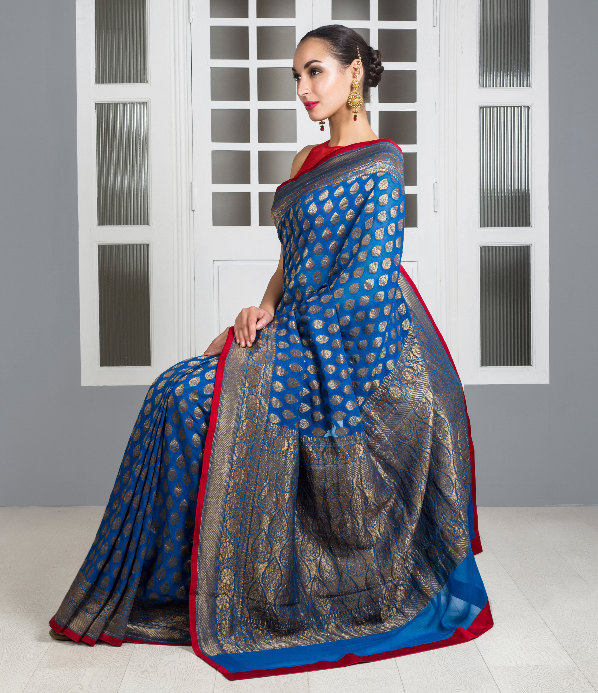 Buy Ink Blue Antique Banrasi Georgette Saree Designer Sarees. Shipping ...